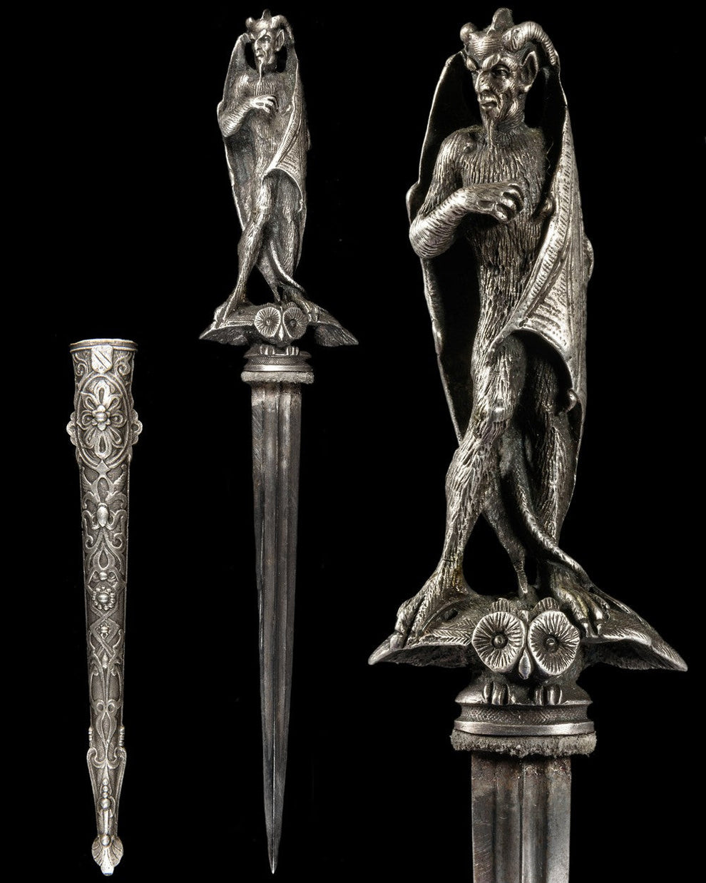 SATANIC CEREMONIAL DAGGER WITH DEVIL FIGURE | RELICS