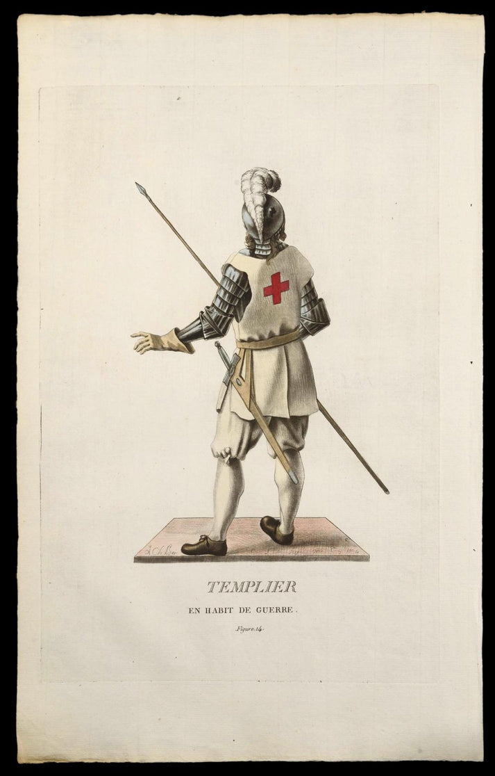 TEMPLAR KNIGHT IN BATTLE ATTIRE – original 18th-century engraving | RELICS